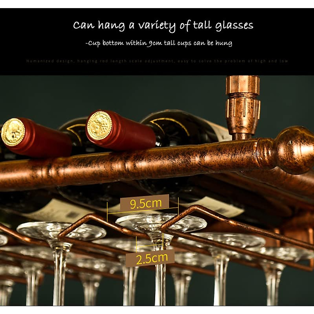 Wine Glass Holder Creative Hanging Wine Glass Holder Upside Down Wine Glass Holde Hanging Wine Glass Holde -47.3", Can Hang 30 Glasses and 11 Red Wine Bottles