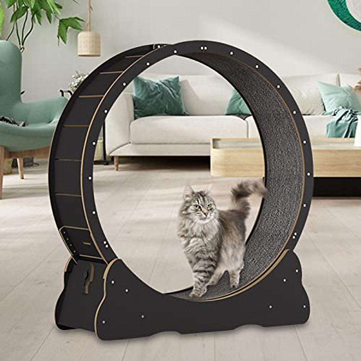 Pet Cat Running Wheel Treadmill Sport Climbing Frame Mute with Carpeted Runway Indoor Toys Exercise Wheel for Fitness Workout, Black, L