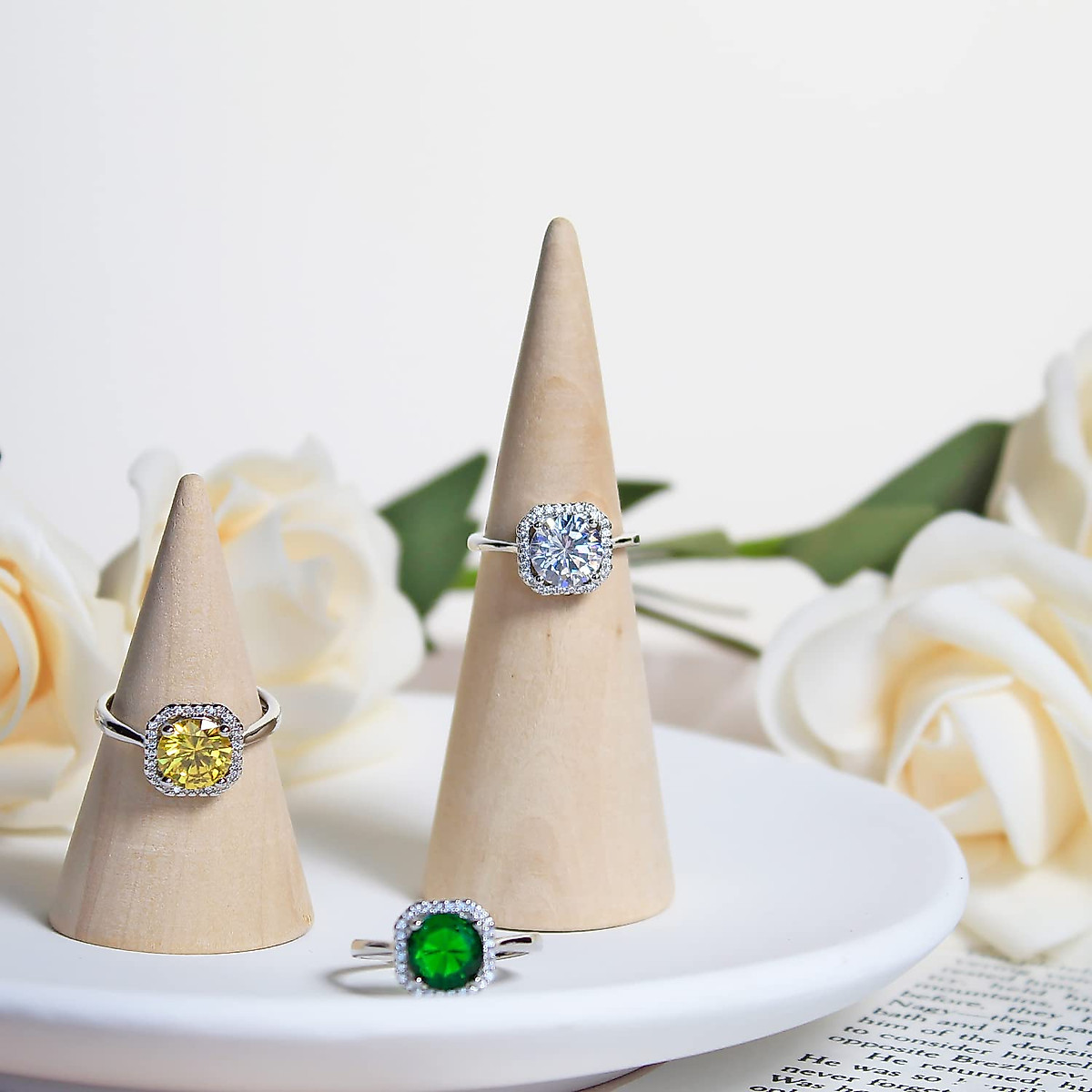 CHERUBIC Platinum Plated Sterling Silver Square Halo Ring For Women Crystal Cubic Zirconia Birthstone Rings Adjustable