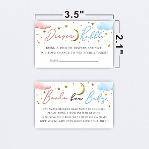 JCVUK Set of 25 Baby Shower Invitations with Envelopes, Diaper Raffle Tickets and Baby Shower Book Request Cards, Twinkle Twinkle Little Star, Gold Moon And Stars Theme Gender Reveal Party(YQKTZ-A05)