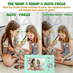 Digital Camera, Bofypoo Autofocus Kids Vlogging Camera FHD 1080P 48MP with 32GB Memory Card, 16X Zoom Point and Shoot Digital Camera, Compact Camera for Teens,Beginners