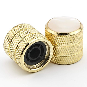 3 X Guitar Metal Volume Tone Dome Knobs 6mm Knurling Shaft Speed Control with Pearl White Top Gold