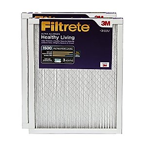 Filtrete 14x20x1 Air Filter, MPR 1500, MERV 12, Healthy Living Ultra-Allergen 3-Month Pleated 1-Inch Air Filters, 2 Filters