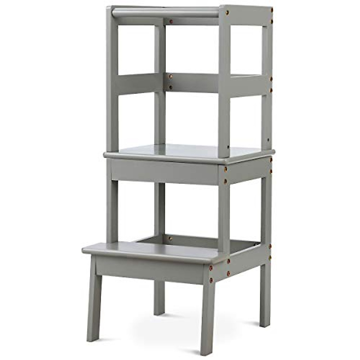 Costzon Kids Kitchen Step Stool with Safety Rail, Wood Standing Tower Learning Stool with Anti-Slip Strips for Children, Toddlers Kitchen Counter Helper Stool for Bathroom