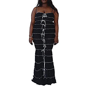 Faretumiya Y2k Ruched Strap Dress for Women Sleeveless Low Cut Cami Bodycon Layered Short Dress Casual Summer Going Out Dress(Long Black,Small)