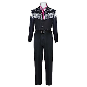 Cekalue Men's Ken Cowboy Costume Margot Robbie 70s 80s Disco Cowgirl Outfit Women Halloween Pink Flare Pants Hat Suit
