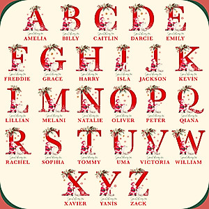 Personalized Initial Christmas Red Handle Gift Bag, Customized Holiday Sack, Monagrammed Totes for Xmas Presents