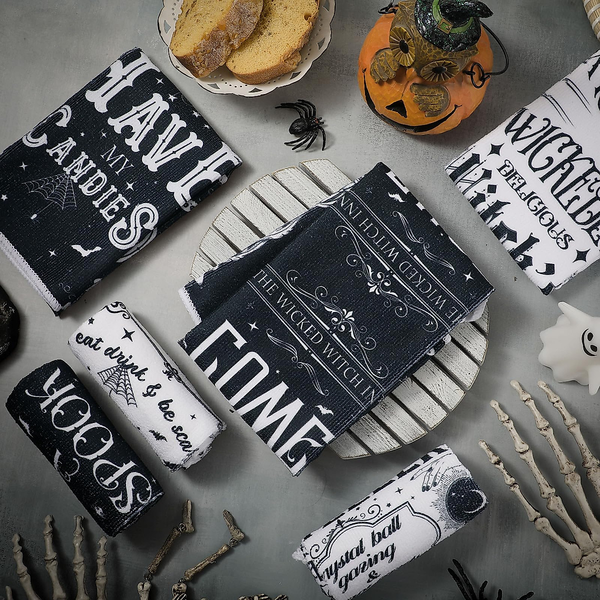 6 Pcs Halloween Kitchen Towel Set Witch Horror Proverbial Dish Towel Spooky Ghost Hand Towel for Home Kitchen Cooking Baking Tea Towels