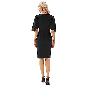 GRACE KARIN Women's Round Neck Hips-Wrapped Bodycon Pencil Dress L Black
