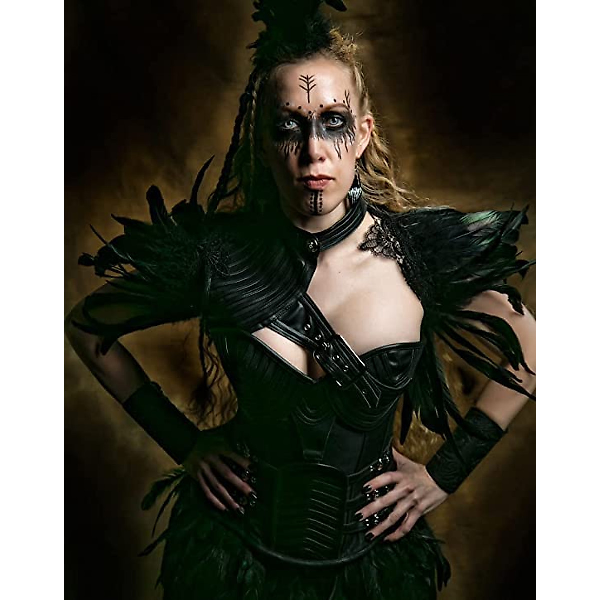 L'VOW Black Feather Shrug Cape Shoulder Wrap Lace Collar Halloween Costumes for Women (Black -002)