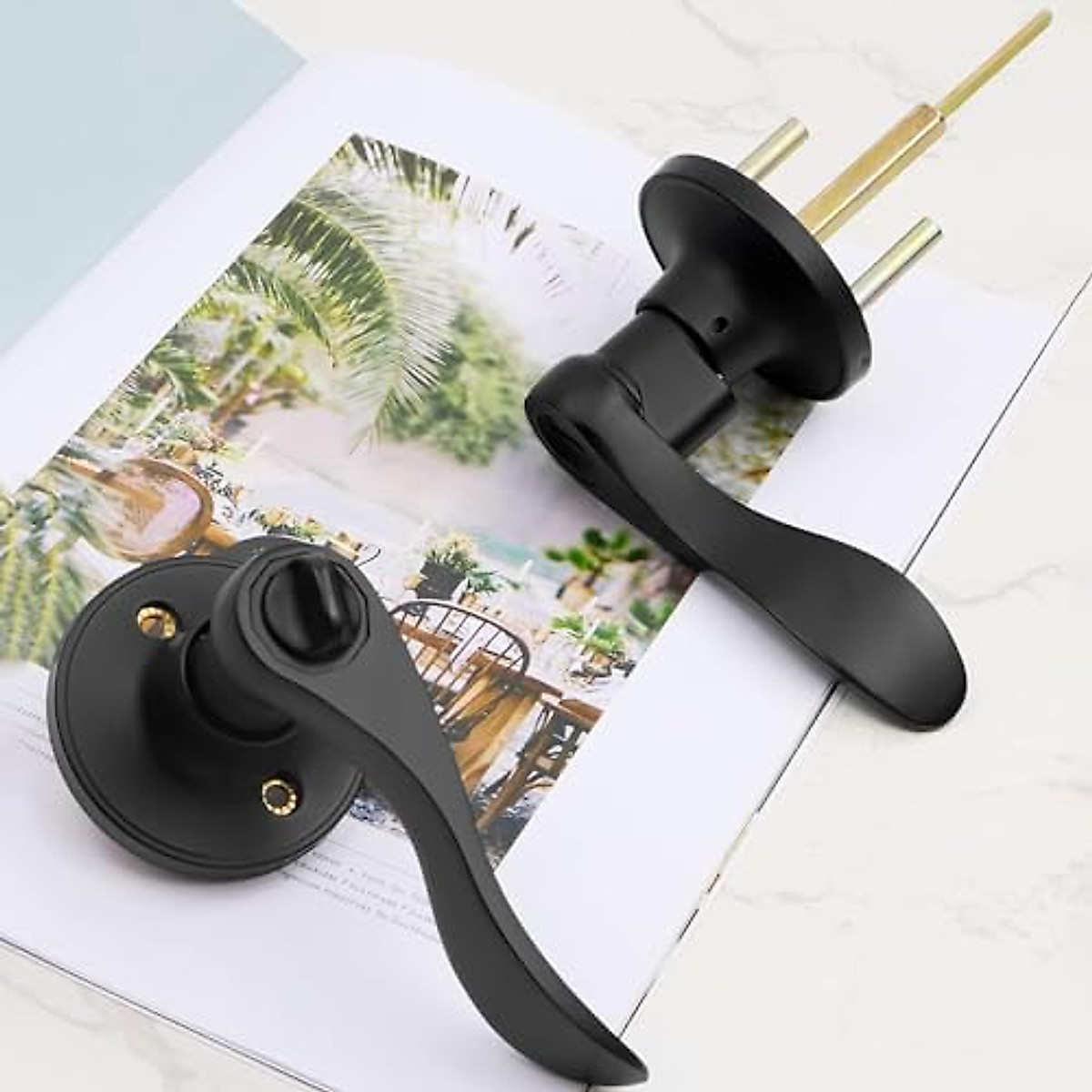 MONKEMON 5 Pack Black Door Handle Wave Style Privacy Door Lever for Bedroom & Bathroom, Interior Door Handle with Lock Keyless, Reversible Handles Set for Left & Right Door