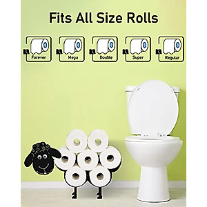 Sheep Toilet Paper Holder Stand, Cute Metal Wall Mount Toilet Paper Storage for 8 Rolls, Funny Animal Handwork Bathroom Gift Tissue Organizer Baskets
