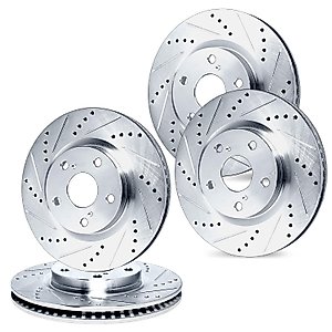 R1 Concepts Front Rear Brake Rotor Kit |Brake Rotors| Brake Disc |Drilled and Slotted|fits 2013-2022 INFINITI JX35, Q50, Q60, QX60; Nissan Murano, Pathfinder