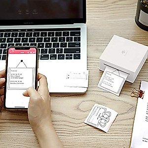 Phomemo M02 Pocket Printer- Mini Bluetooth Thermal Printer with 3 Rolls White Sticker Paper, Compatible with iOS + Android for Learning Assistance, Study Notes, Journal, Fun, Work，White