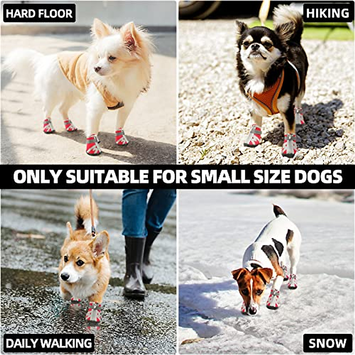 AOKOWN Dog Shoes Small Size Dogs, Waterproof Dog Shoes for Hot Pavement, Puppy Dog Boots & Paw Protectors, Dog Booties for Medium Dogs for Hardwood Floors Anti Slip 4PCS