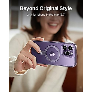 andobil for iPhone 14 Pro Max Clear Case with Magnetic Ring [Compatible with MagSafe] [Military Grade Protection] Invisible Strong Magnet Stand, EasyRelax Kickstand Case, (Non-rotatable), Clear