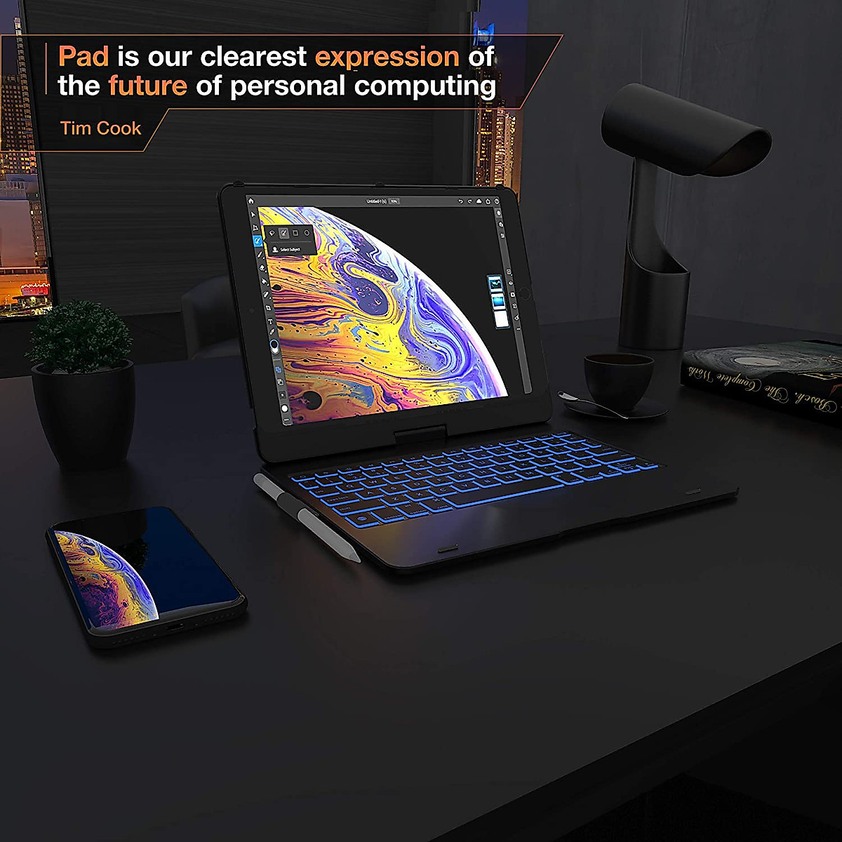 iPad Keyboard Case for iPad 2018 (6th Gen) - iPad 2017 (5th Gen) - iPad Pro 9.7 - iPad Air 2 & 1 - Thin & Light - 360 Rotatable - Wireless/BT - Backlit 10 Color - iPad Case with Keyboard (Black)