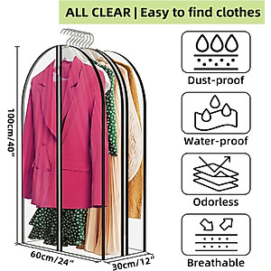 Walkpet 12" Gusseted All Clear Garment Bags for Hanging Clothes 40" Suit Bags for Storage of Coats, Dresses, and Shirts for Closet Storage Clothing Cover, 3 Packs
