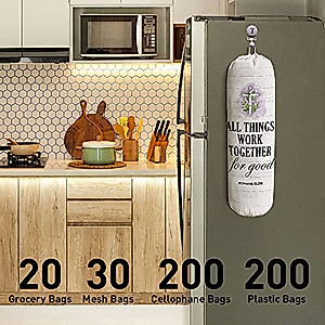 Religious Kitchen Plastic Bag Holder for Garbage Shopping Trash Bags, Bible Prayer Wall Mount Grocery Bag Storage Dispenser Organizer, All Things Work Together for Good, Christian Gift for Women