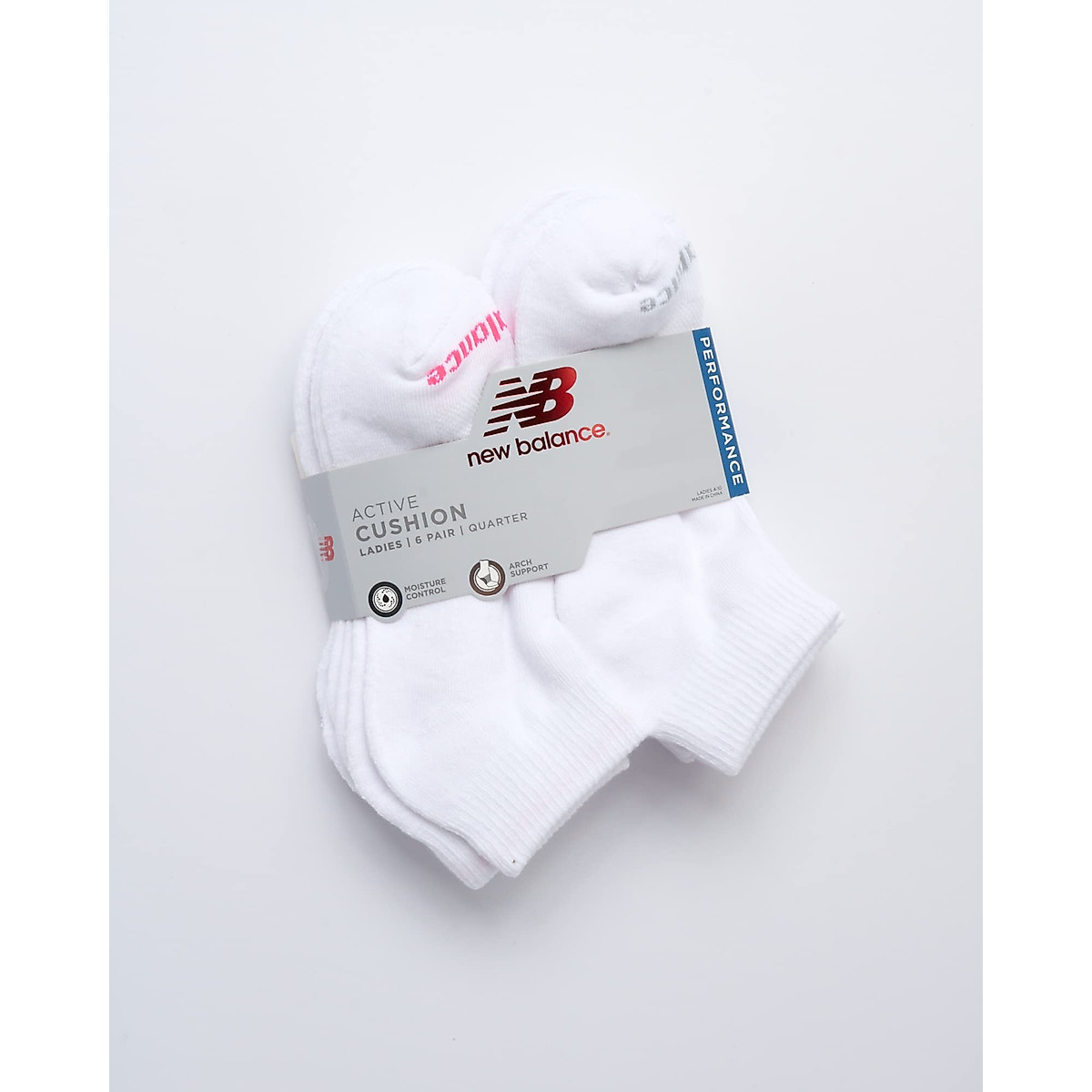 New Balance Womens Athletic Socks - Cushioned Quarter Cut Ankle Socks (6 Pack), Size 4-10, Solid White