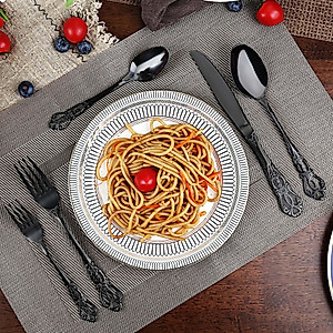 PUREAIN Silverware Set, 30 Pieces Retro Royal Silverware Set for 6, Anti-rust Stainless Steel Flatware Set Including Fork Spoon and Knife, Dishwasher Safe, Black