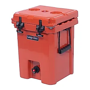CAMP-ZERO 20L | Drink Cooler/Ice Chest with 2 Molded-in Cup Holders & Comfort Grip Rope Handles | Thick Walled, Freezer Grade Cooler w/Secure Locking System & Tie Down Channels (Burnt Orange)