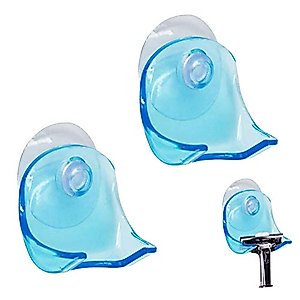 2 Package Suction Grip Razor Holder,Plastic Super Suction Cup Razor Rack,Suction Razor Hook Razor Cup Shaver Storage for Bathroom Shower Room Wall (Clear Blue)