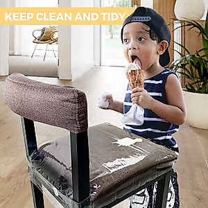 6 Pack Large Plastic Chair Covers Protectors for Dining Room, Clear Chair Seat Cover with Adjustable Belt Strap Fits 18”-22” Seats, Waterproof & Scratch Resistant Heavy Duty PVC Dining Chair Cover Set