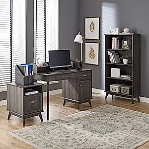 Newport Series Tall Wooden Home Office File Cabinet with Fully Extended Drawer | Side End Table | Sturdy and Stylish | Easy Assembly | Smoke Oak Wood Look Accent Living Room Furniture