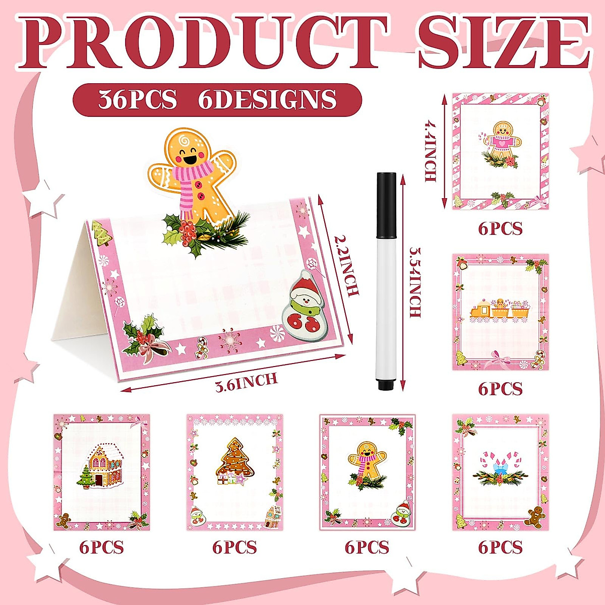 Eersida Christmas Pink Gingerbread Man Place Cards for Table Holiday Name Cards Gingerbread Man Table Name Cards Christmas Place Card Holders Colorful Birthday Place Cards for Christmas