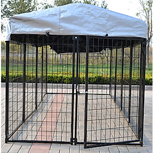 Omitree New Modular Dog Kennel Heavy Duty Welded Steel Panel Pet Cover 5' W x 10' L x 5.5' H
