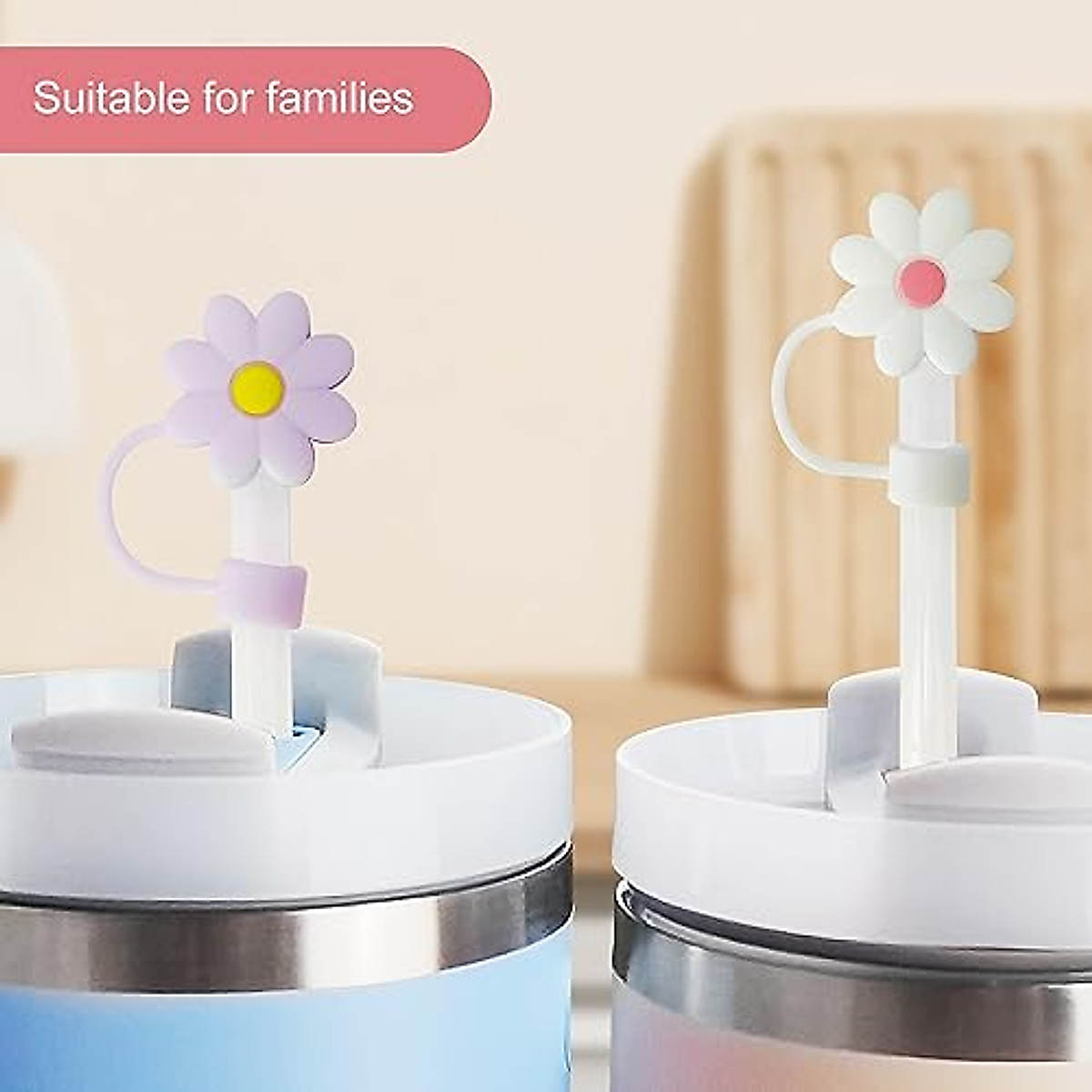 5 PCS Silicone Straw Covers Cap Compatible with Stanley 30&40 Oz Cup, 10mm Cute Flower Straw Toppers for Tumblers, Dust-Proof Drinking Straw Caps for Reusable Straws Tips Lids