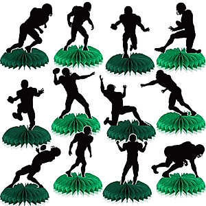QOUBAI 12Pcs Football Honeycomb Centerpieces Football Player Party Decorations Sports Party Decor Table Toppers Birthday Party Decoration for Baby Shower Gameday Tailgate Party Favor Supplies