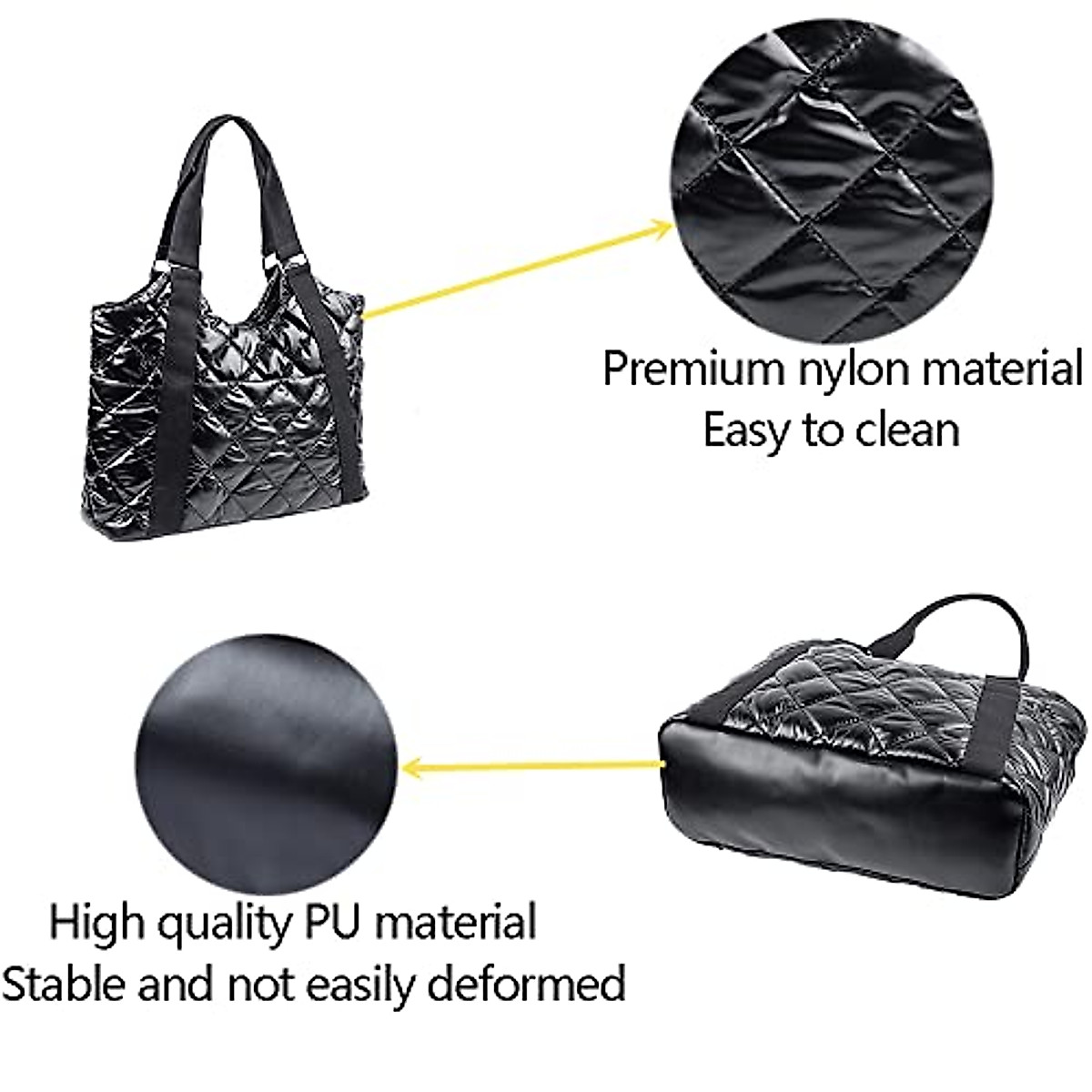 HunterBee Medium large Quilted Nylon Padding Tote Bag Waterproof Casual shoulder Handbags Lightweight Puffy for women nurse
