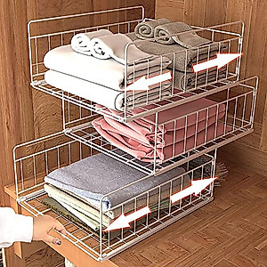 3-Tier Sliding Closet Organizers and Drawer,Storage Shelves for Clothes,Collapsible Stackable Storage Baskets Bins,Clothes Organizer Containers Wardrobe Locker, Metal Drawer Shelf,Cupboard Organizer for Clothes(White)