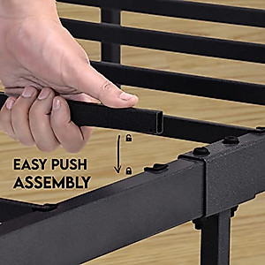AMBEE21 Washington Queen Metal Bed Frame with Headboard and Footboard/Heavy Duty/Non-Squeak/Easy Assembly/Solid Sturdy Metal Slat/Black/No Box Spring Needed/Mattress Foundation