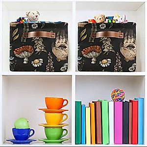 Kigai Botanical Mushroom Witch Hand Storage Basket with Handles for Shelves, Foldable Organizer Waterproof Canvas Storage Bin for Closet/Bathroom/Toy/Nursery, 2 Pack