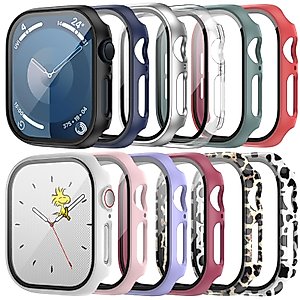 Cuteey 12 Pack Case with Tempered Glass Screen Protector for Apple Watch 40mm SE2/Series 6/SE/Series 5/Series 4, Full Matte Leopard Cow Pattern PC Cover for Iwatch 40mm Accessories (12 Colors, 40mm)