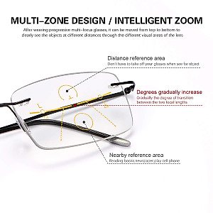 MIRYEA Photochromic Progressive Multifocal Computer Reading Glasses Anti UV Sun Readers