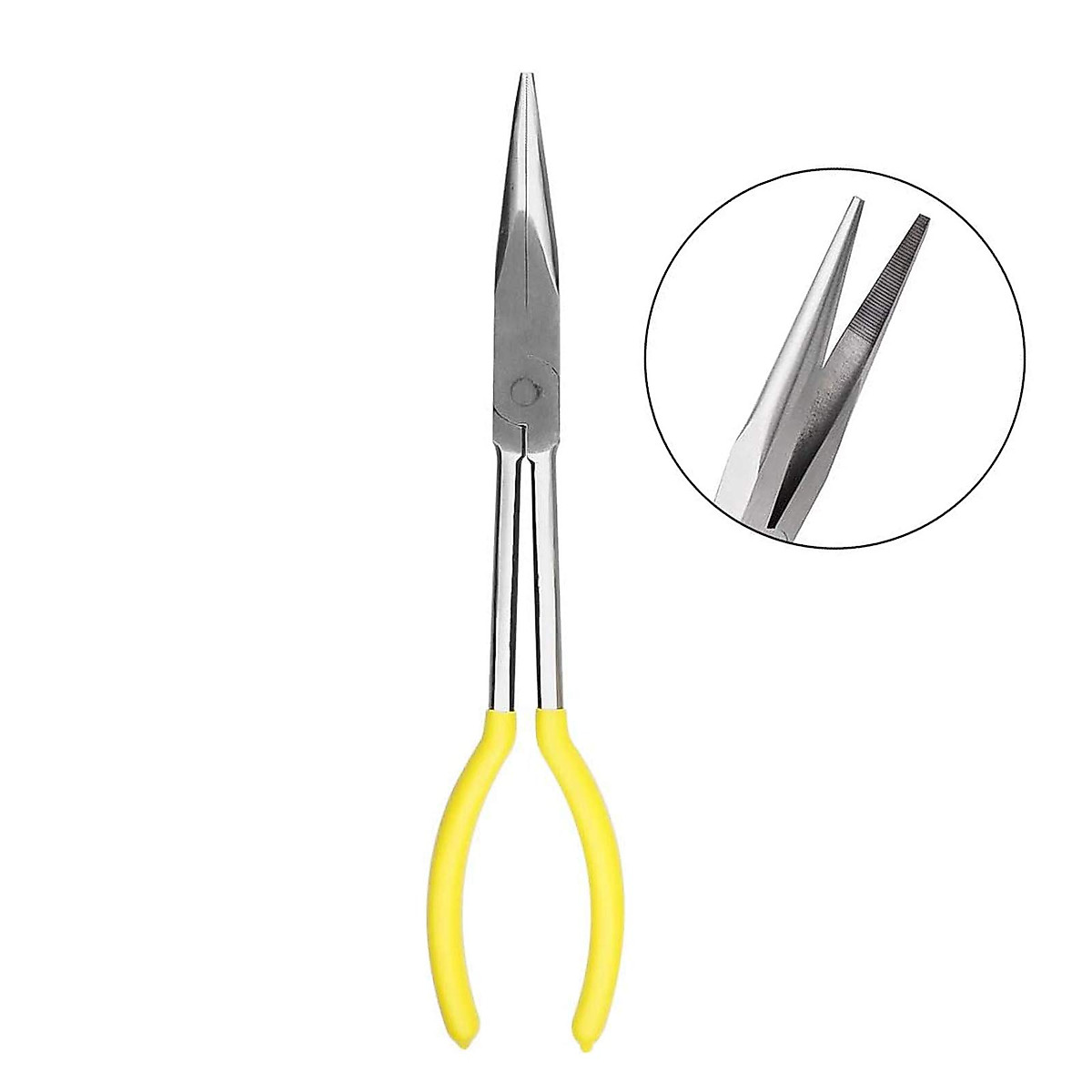 3-piece 11 Inch Long Reach Long Nose Pliers 25 degrees plier, circle plier,work for Mechanics Technicians and Contractors Work with Delicate or Difficult-to-Reach Pieces Milled-Jaws Steel Needle Nose