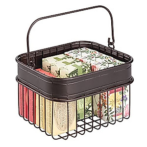 mDesign Small Metal Storage Basket Bin with Handle for Organizing Hand Soap, Body Wash, Shampoo, Lotion, Conditioner, Hand Towels, Hair Styling Accessories - Cameo Collection - 3 Pack - Bronze