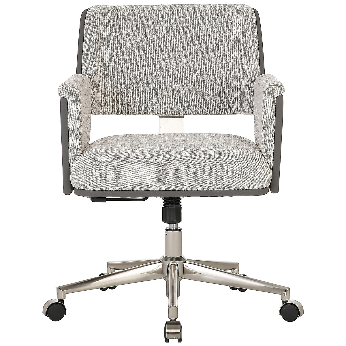 Realspace® Modern Comfort Picali Bouclé Fabric/Vegan Leather Low-Back Task Chair, White Stone/Gray/Brushed Nickel, BIFMA Compliant