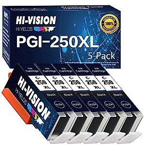HI-Vision® 5 Pack Compatible PGI-250XL PGI 250 Large Black Ink Cartridge Replacement for PIXMA MG6320,MG5420,iP7220,MX922,MX722 Printers
