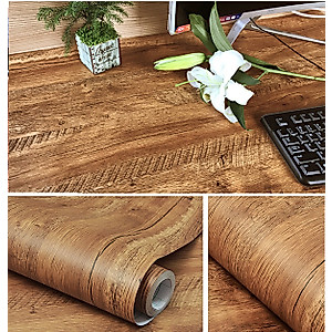 Self Adhesive Vinyl Faux Wood Grain Contact Paper for Kitchen Cabinets Shelves Table Desk Countertop Door Furniture Removable (24x117 Inches)
