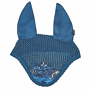 Weatherbeeta Prime Marble Shimmer Ear Bonnet, Navy/Gold Swirl Marble Print, Full