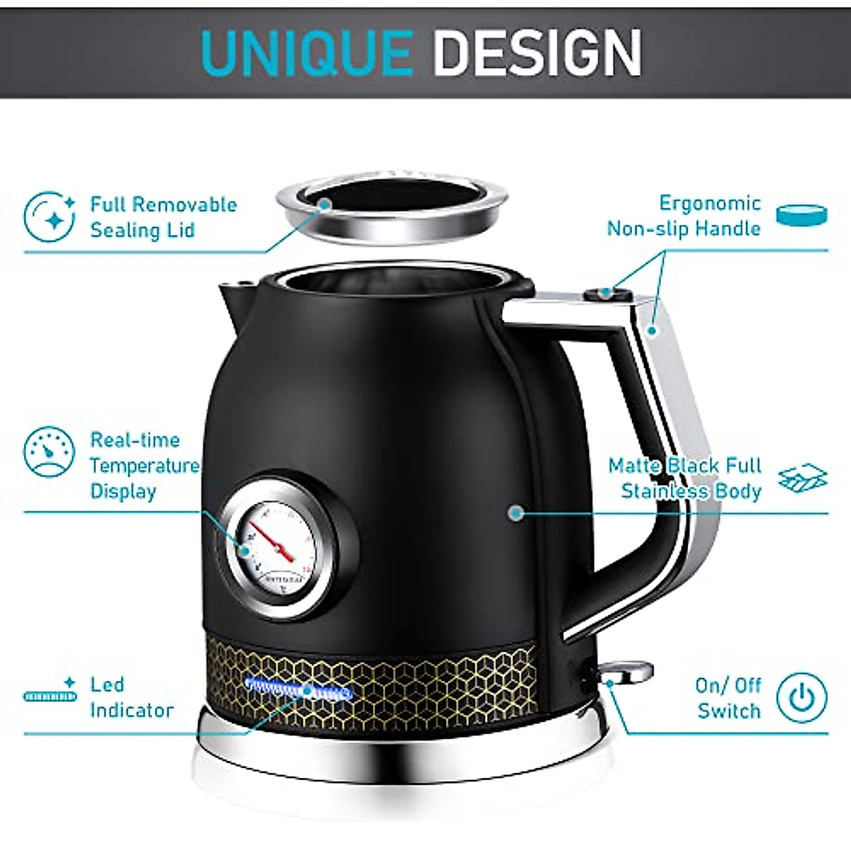 Kichele Electric Tea Kettle, 1.7L Hot Water Kettle, BPA Free Stainless Steel Water Boiler with STRIX Thermostat, Auto Shut off & Boil-Dry Protection For Tea, Coffee