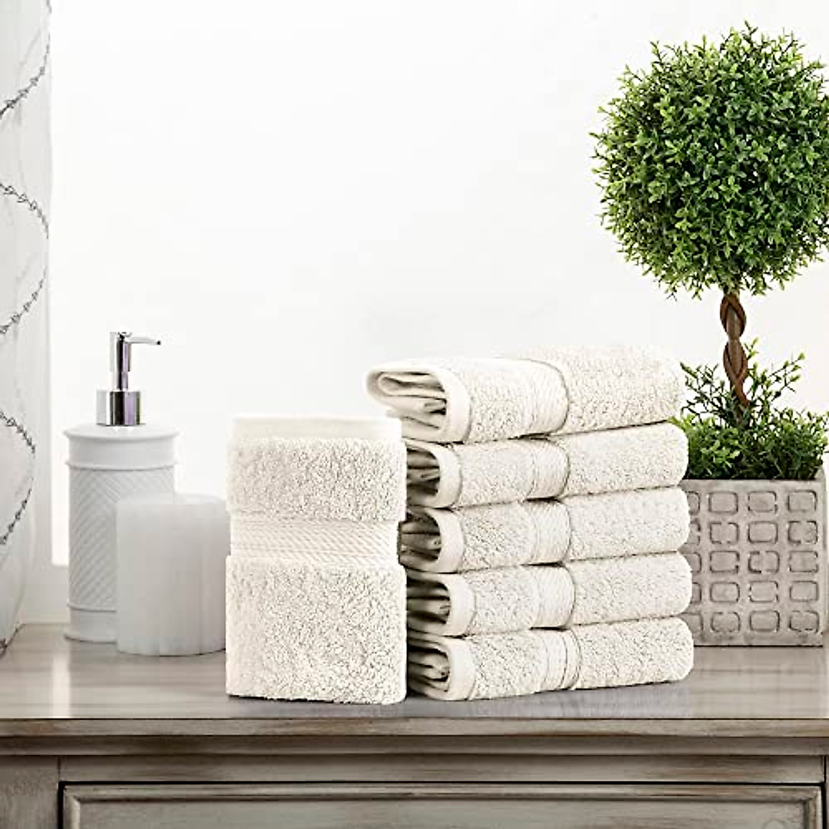 SUPERIOR Solid Egyptian Cotton Face Towel Set, 13" x 13", Cream, 6-Pieces
