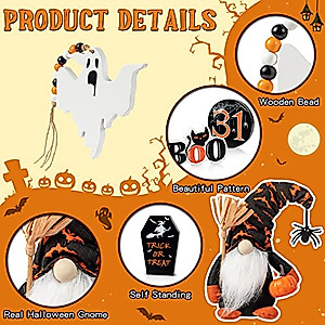 Halloween Tiered Tray Decor - Halloween Decorations Indoor, Happy Halloween Wooden Signs Cute Gnomes Plush and Bead Garland - Farmhouse Halloween Decor for Home Table House Room