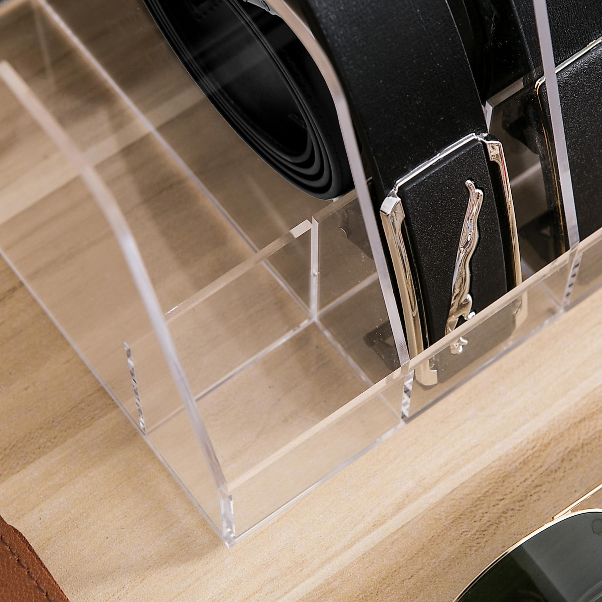 HeiMma Acrylic Belt Organizer for Drawer, Belt and Tie Storage Holder for Closet Neck Tie Box Organizer, 14 Compartment, Large Size