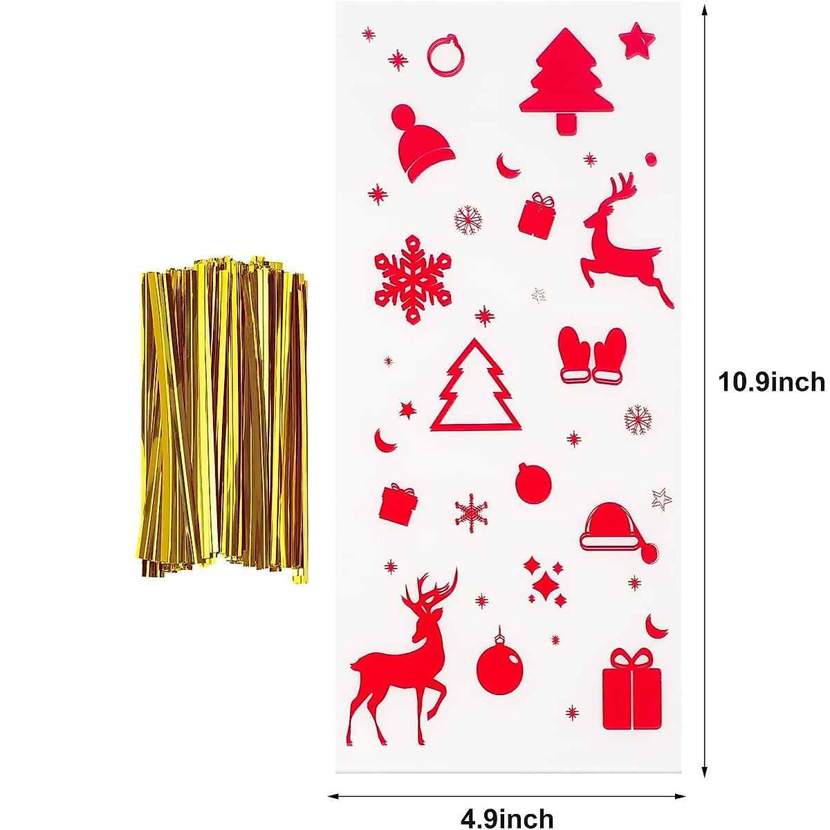 200 PCS Christmas Cellophane Goody Bags Assortment for Holiday Treats, Christmas Party Favors, Cello Candy Bags, Christmas Gifts, Party Supplies, Christmas Goodie Bags
